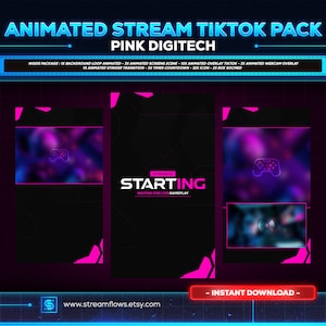 Pink Digitech Animated Stream Overlay Package | Cyberpunk Tiktok ...