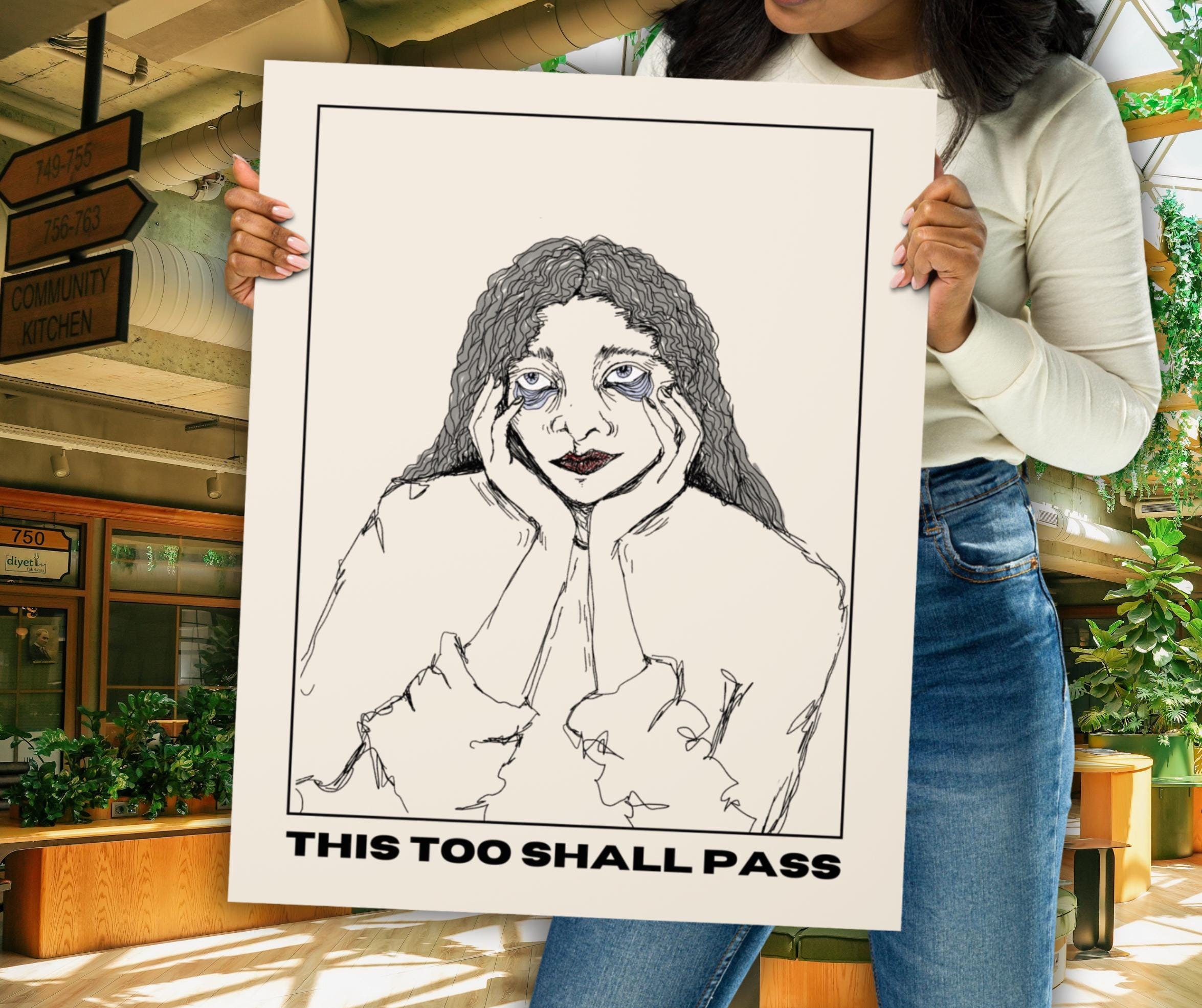 This Too Shall Pass Wall Art Emotional Line Art Print Inspirational ...