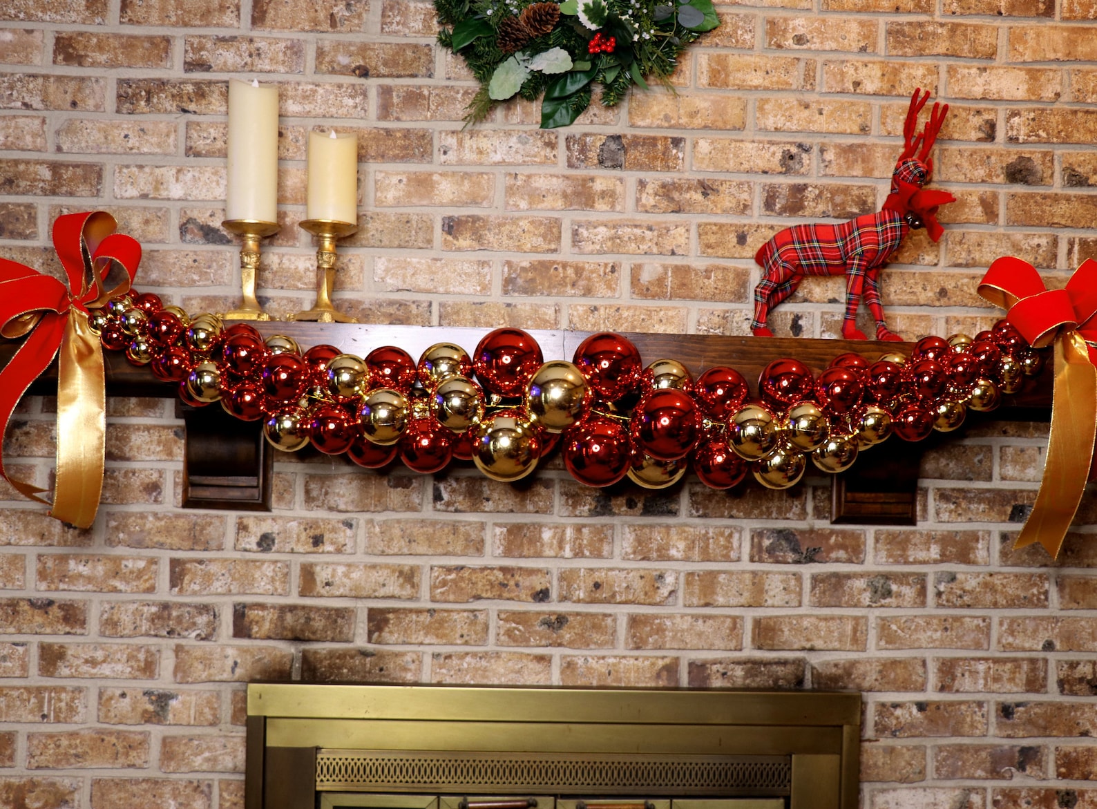 Christmas Garland for Mantle, Red and Gold Ball Garland, Stair Railing ...