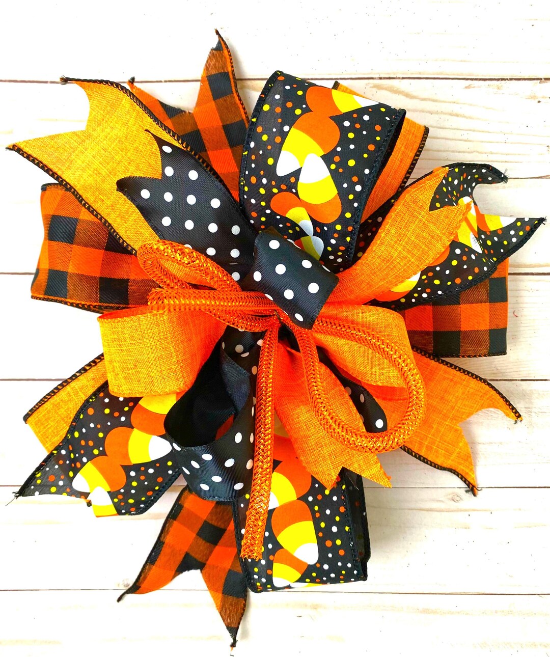 Candy Corn Halloween Wreath Bow, Orange Black Wired Ribbon - Etsy