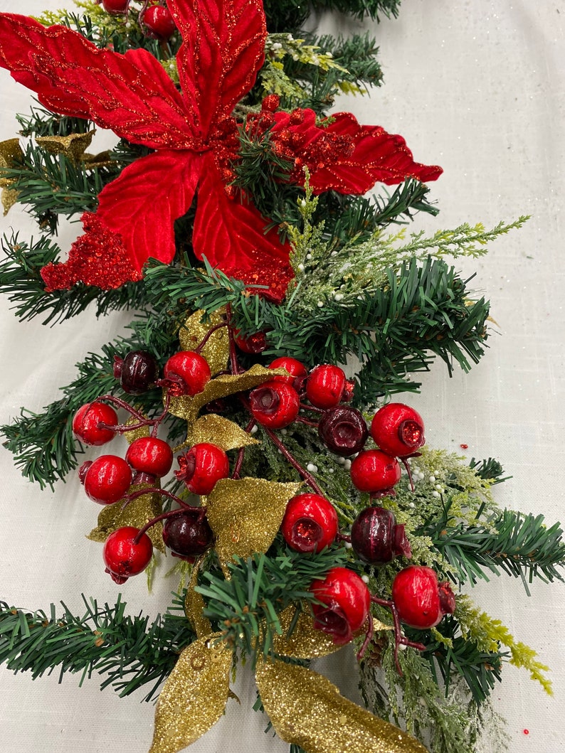 Christmas Mantle Garland Red Poinsettia and Gold Garland - Etsy