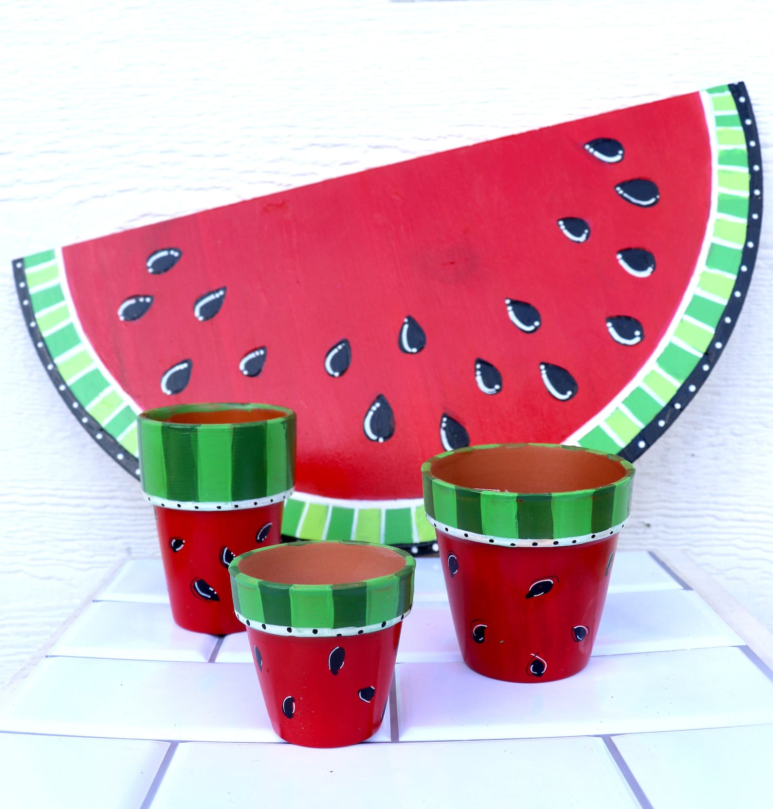Hand Painted Terra Cotta Watermelon Pot, Summer Decor - Etsy