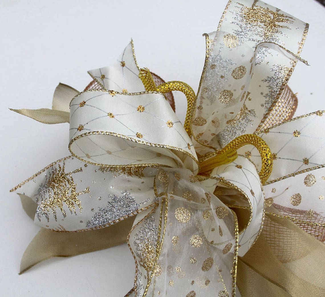 Gold Cream Christmas Bow for Wreaths Mantle Bow Lantern Bow - Etsy