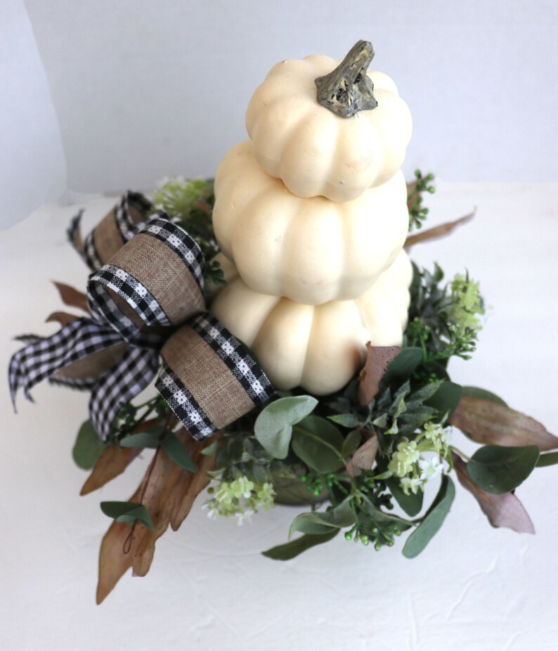 White Pumpkin Topiary Fall Farmhouse Stacked Pumpkins - Etsy