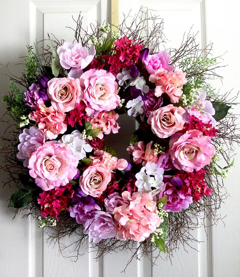 Extra Large Peony and Roses spring wreath for front door | Etsy