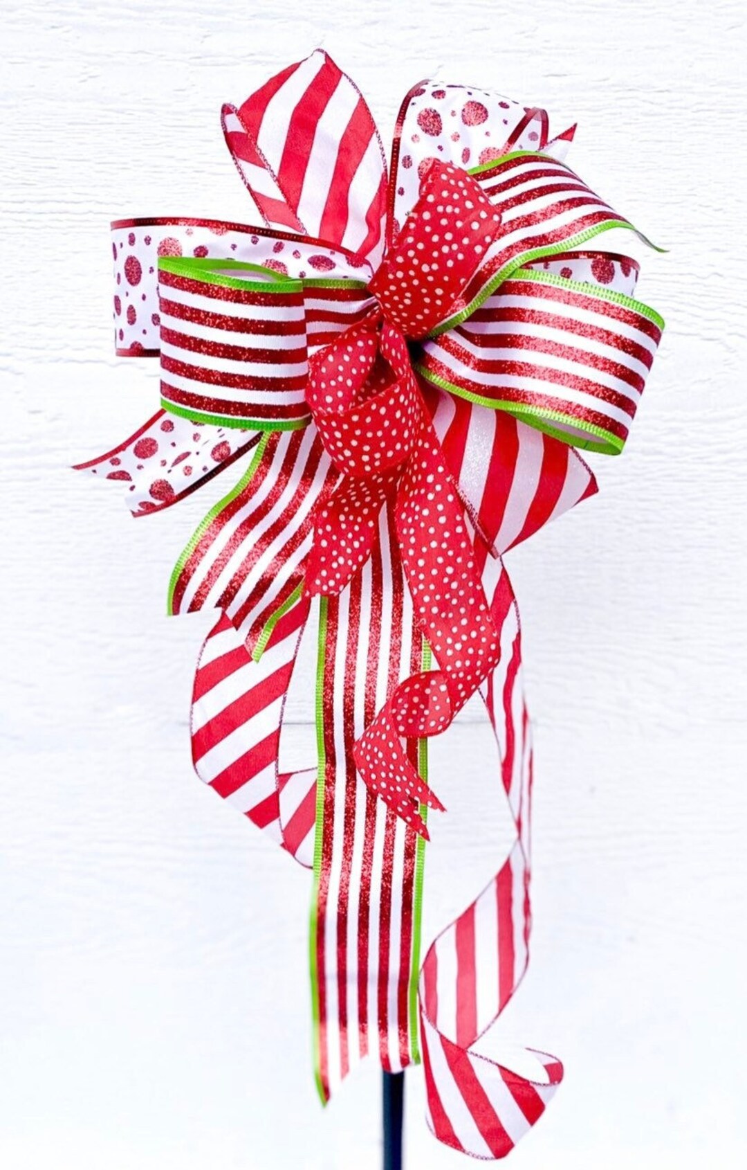 Peppermint Christmas Bow For Wreaths Mantle Bow Lantern Bow Etsy