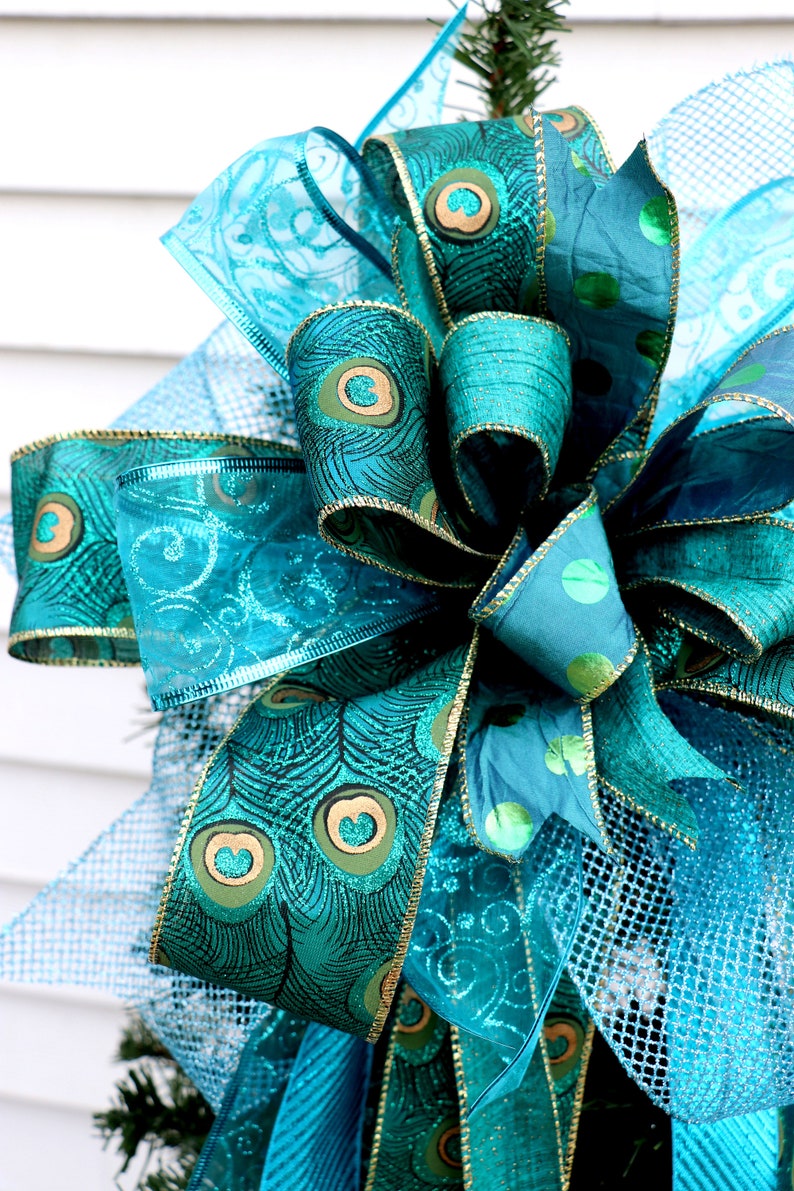 Peacock Christmas Tree Topper Extra Large Ribbon Tree Topper | Etsy