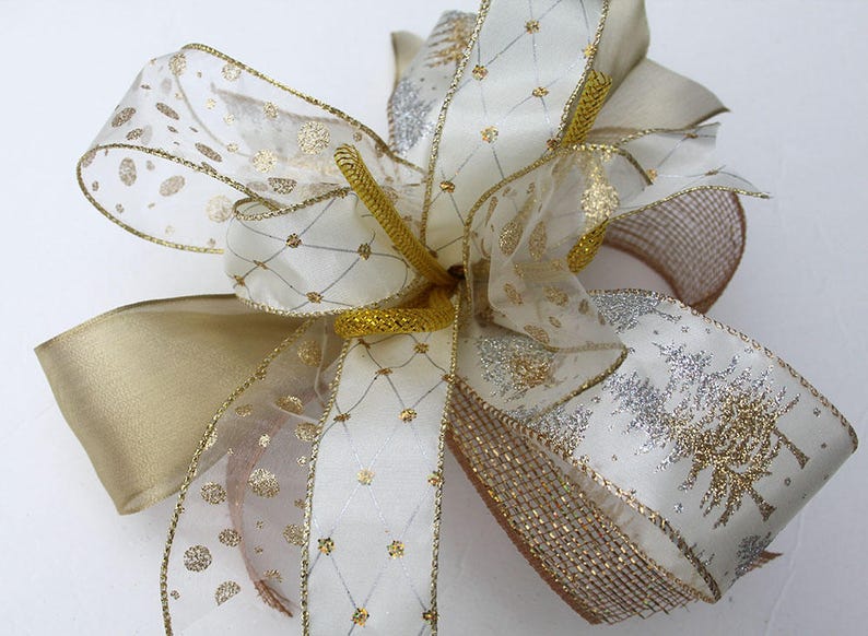Gold Cream Christmas Bow for Wreaths Mantle Bow Lantern Bow - Etsy