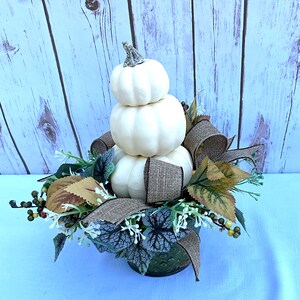 White Pumpkin Topiary Fall Farmhouse Stacked Pumpkins - Etsy