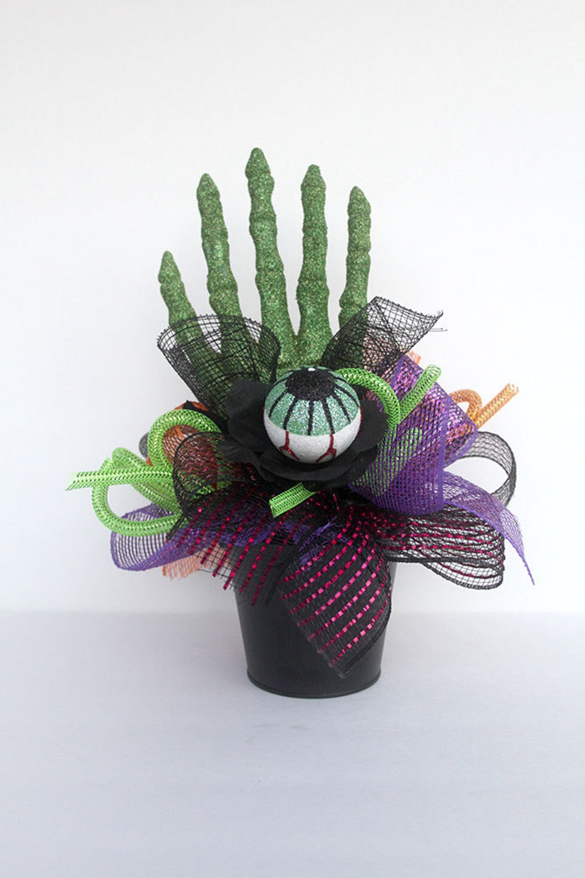 Glitter Skeleton Hand Eyeball Halloween Arrangement, Spooky Decor - Etsy