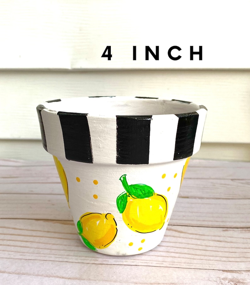 Hand Painted Terra Cotta Lemon Plant Pot, Whimsical Garden Decor - Etsy