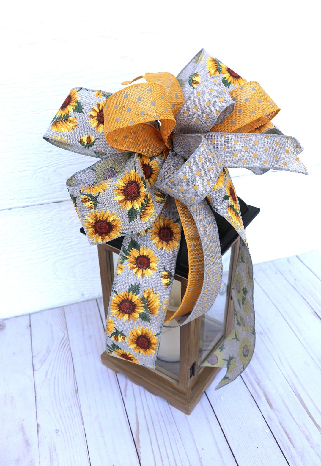 Sunflower Fall Wreath Bow, Gray & Gold Ribbon, Thanksgiving Decor - Etsy