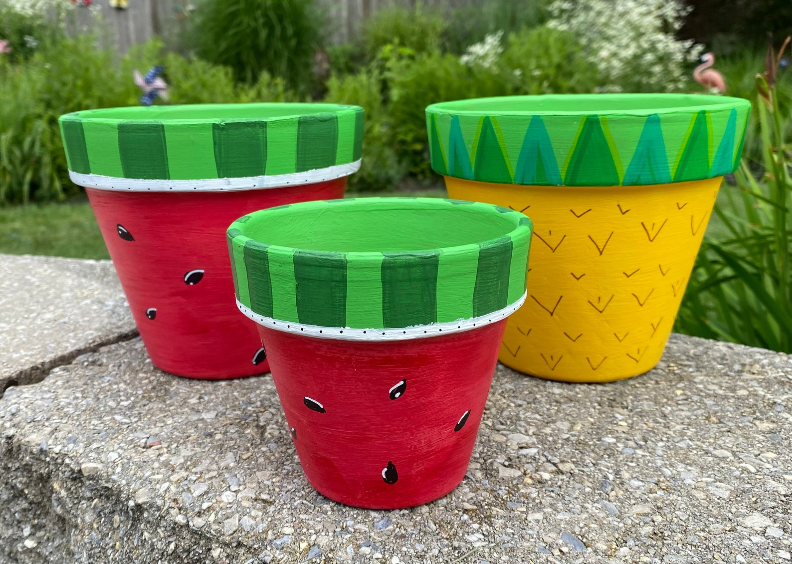 Hand Painted Terra Cotta Watermelon Pot, Garden Decor, Summer Party ...