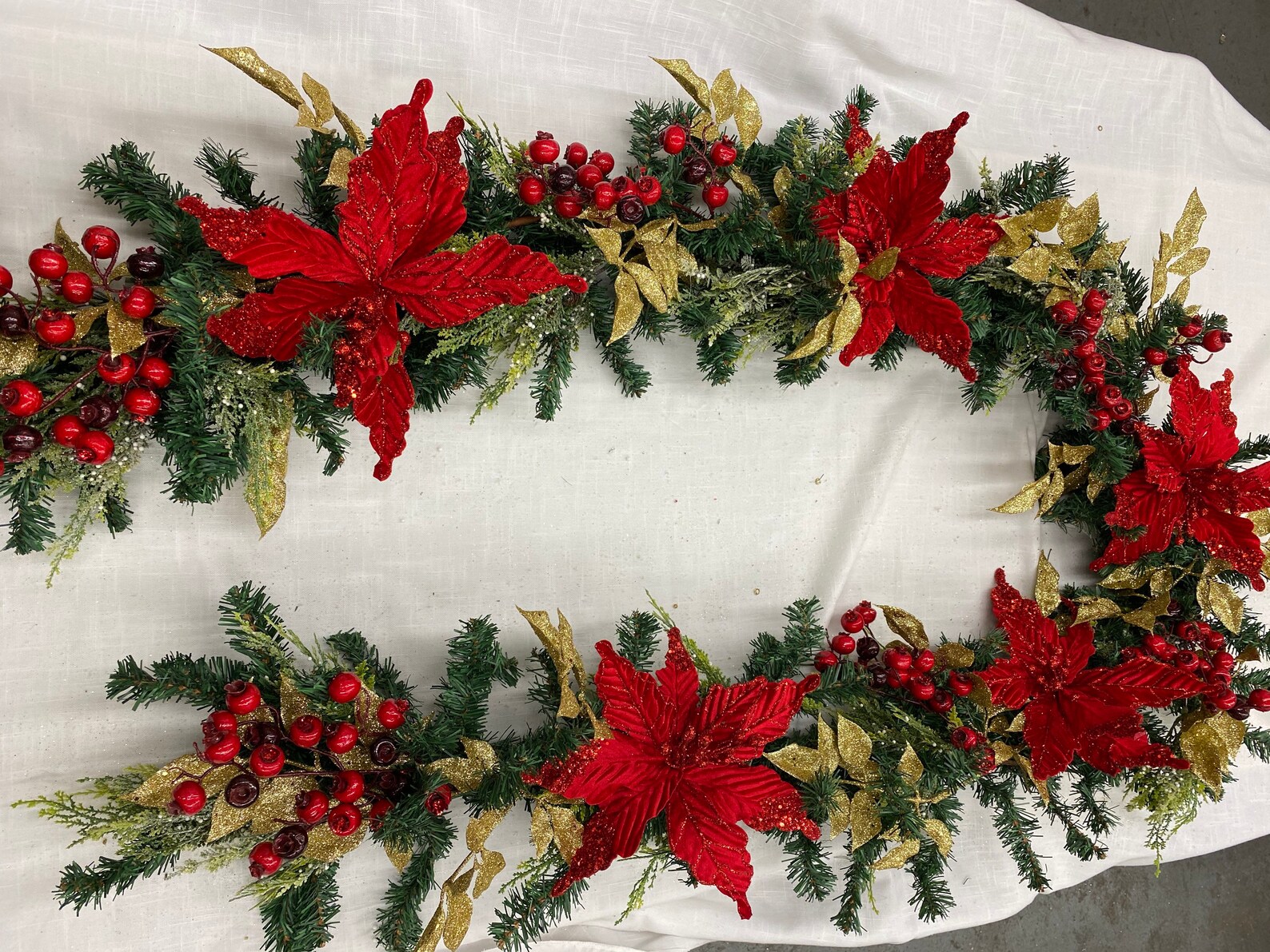 Christmas Mantle Garland Red Poinsettia and Gold Garland - Etsy