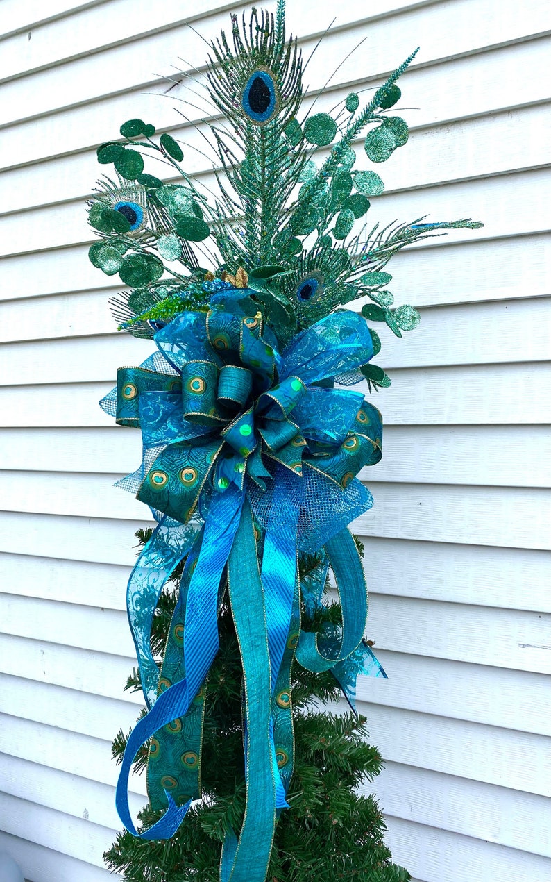 Peacock Christmas Tree Topper, Green, Ribbon Tree Topper, Peacock ...