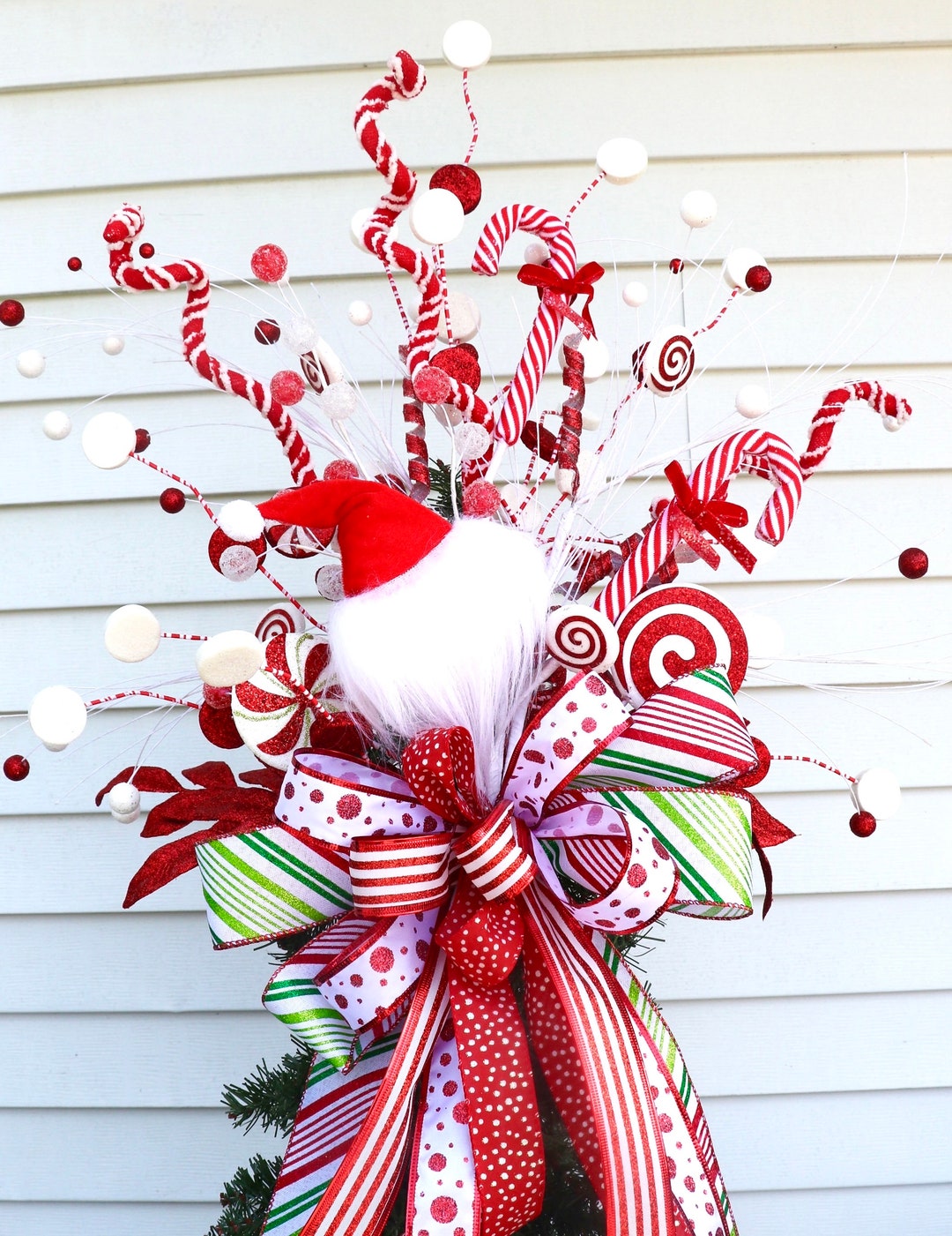 Christmas Tree Topper, Red White Green, Peppermint Candy Tree Topper ...