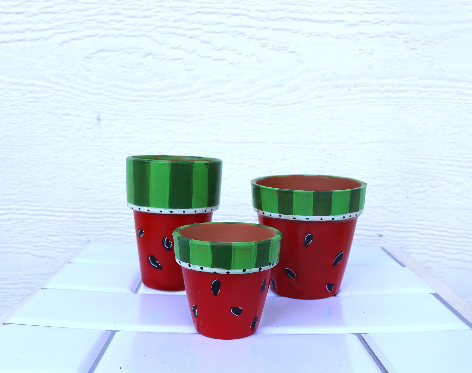 Hand Painted Terra Cotta Watermelon Pot, Garden Decor, Summer Party ...