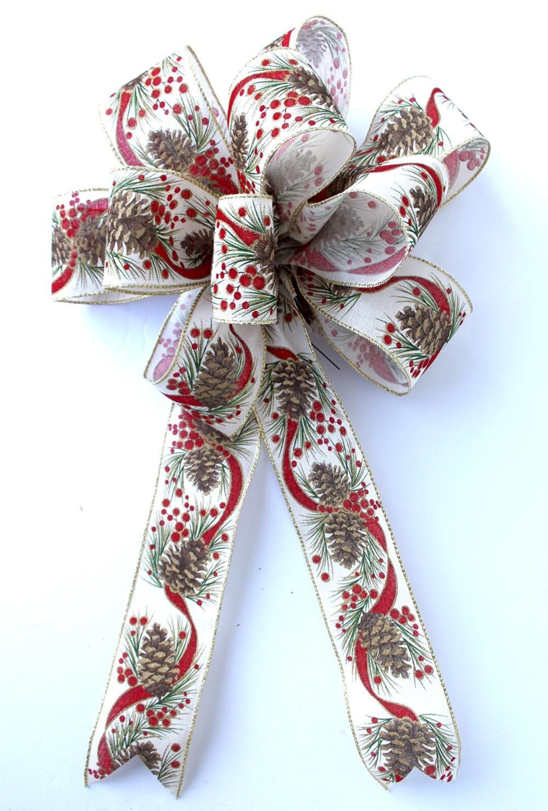 Christmas Bow for Wreaths Pinecone Cream Bow Christmas - Etsy