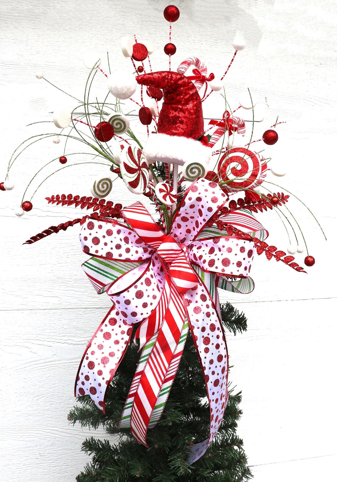 Christmas Tree Topper Red White Green Peppermint Candy Tree - Etsy