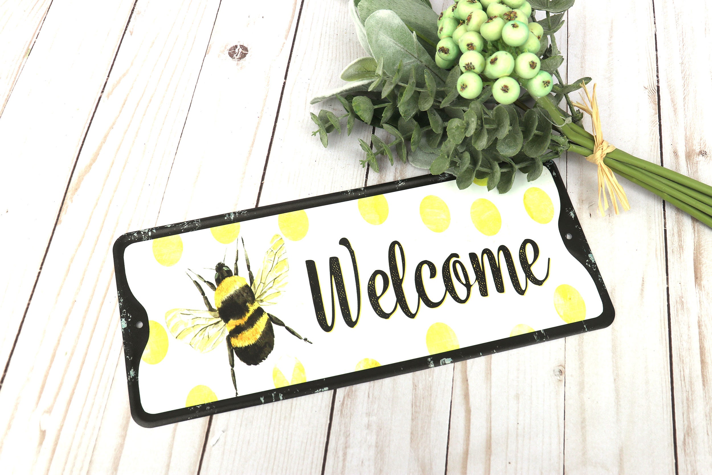 Welcome Bumble Bee Sign Tiered Tray decor Wreath | Etsy