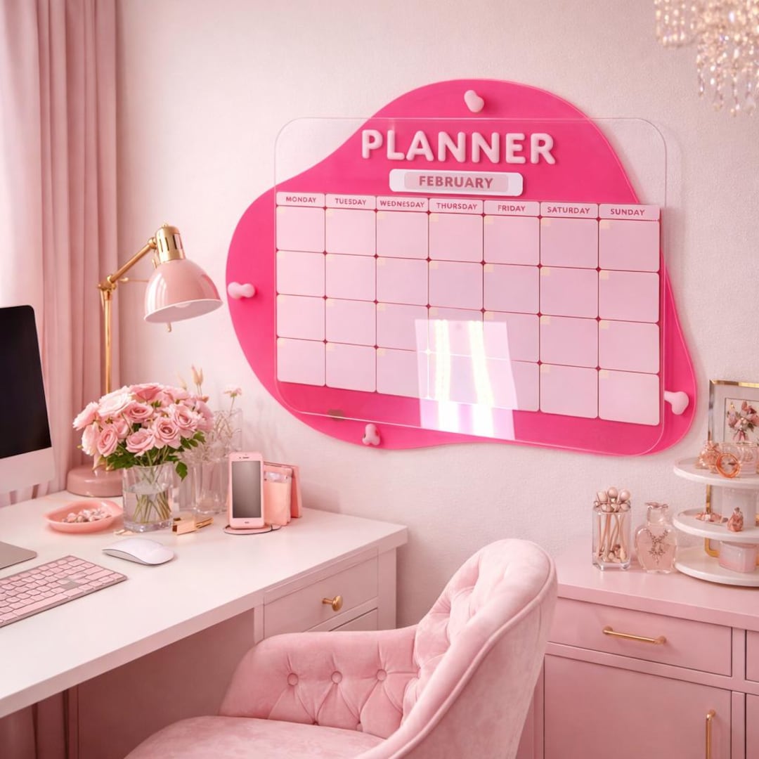 Neon Pink Dry Erase Wall Calendar -dopamine Decor - Etsy