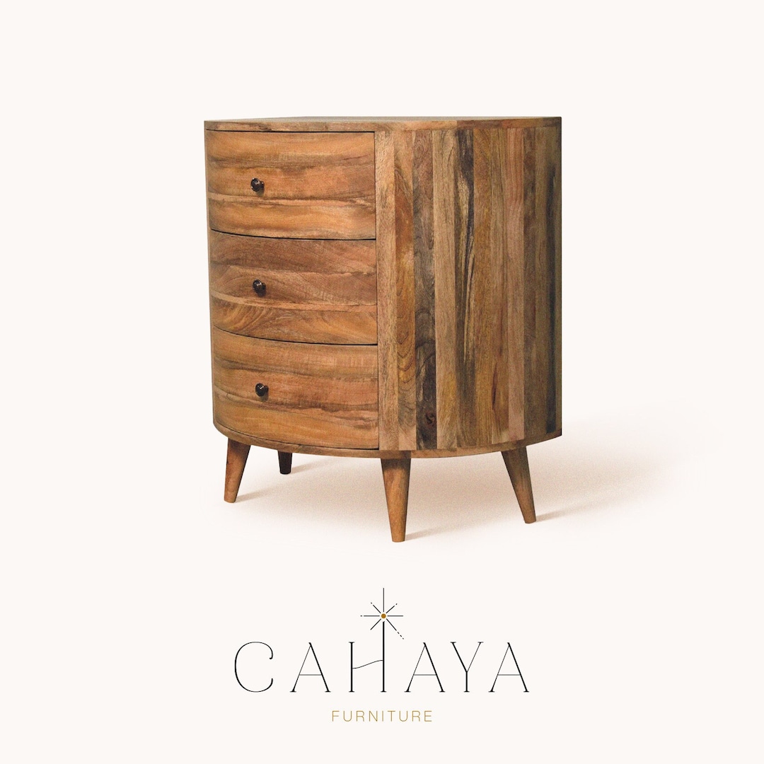 Nordic Curved Chest of Drawers Three Drawers Solid Mango Wood Hand ...