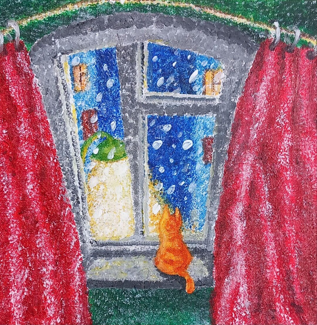 Cat in the Window . Pointillism . Original Painting With Acrylics ...