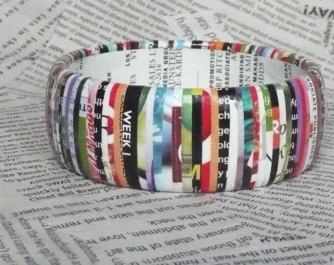 Magazine Print Wrapped Bangle Bracelet, YAH Recycling. VICE - Etsy