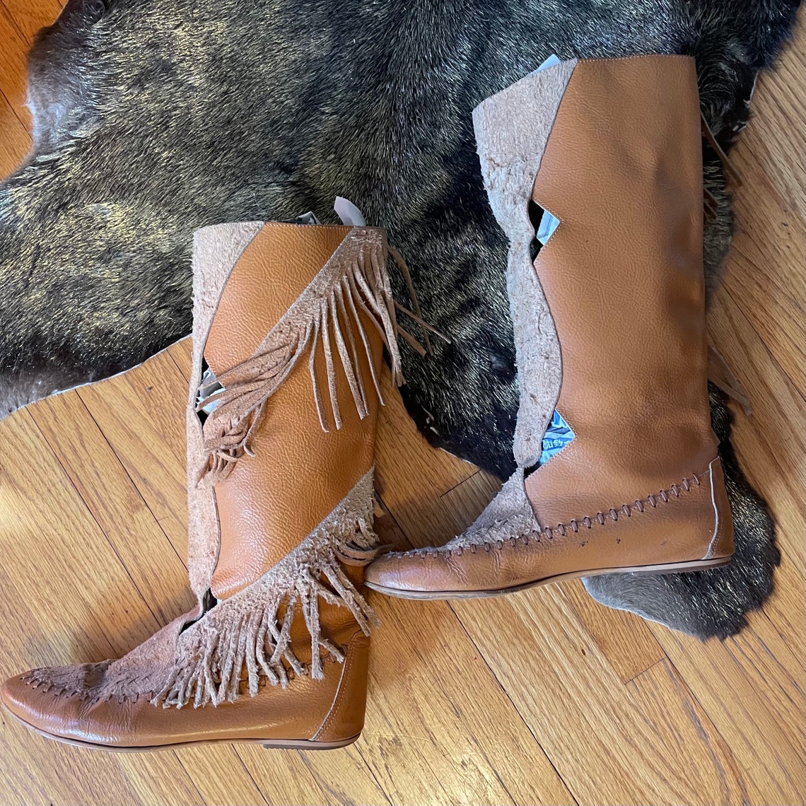 Fringe Moccasin Boots Suede Leather Mid Calf Flats - Etsy