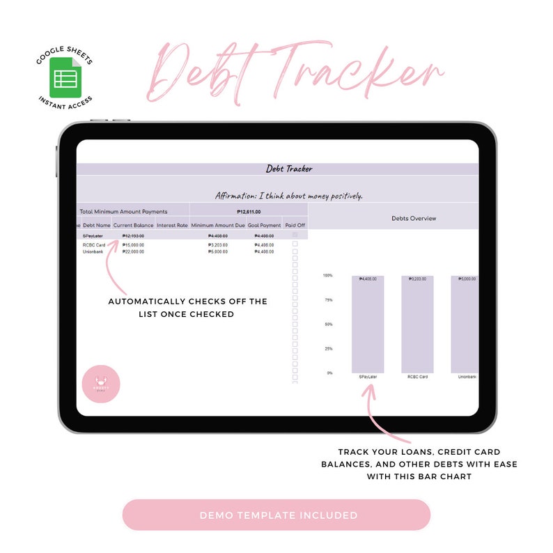Monthly Budget & Debt Tracker: Google Sheets Spreadsheet (digital ...