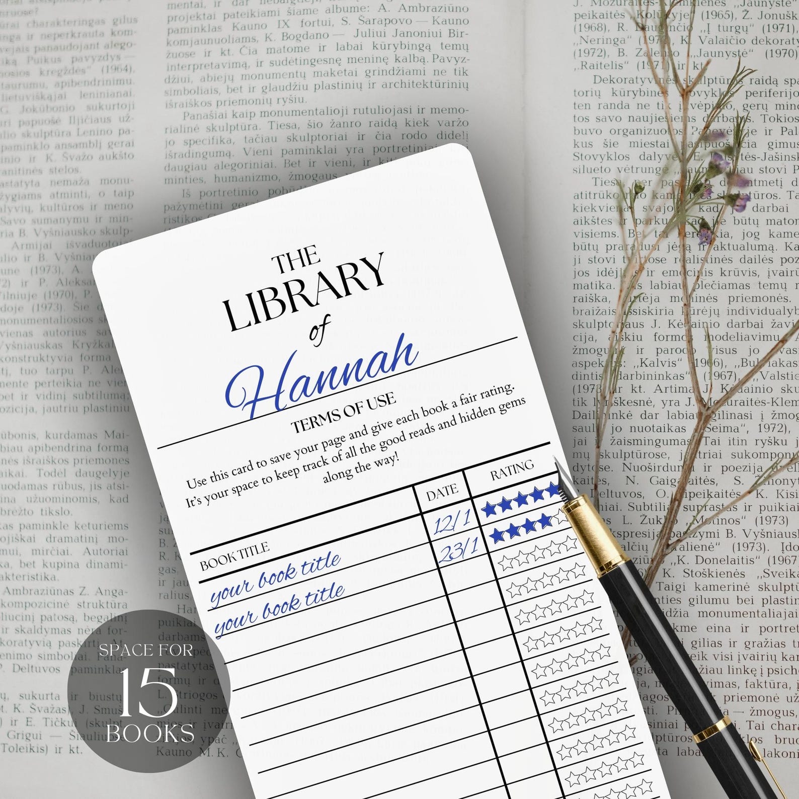 Book Review Printable Bookmark Library Card Reading Log Book Tracker ...