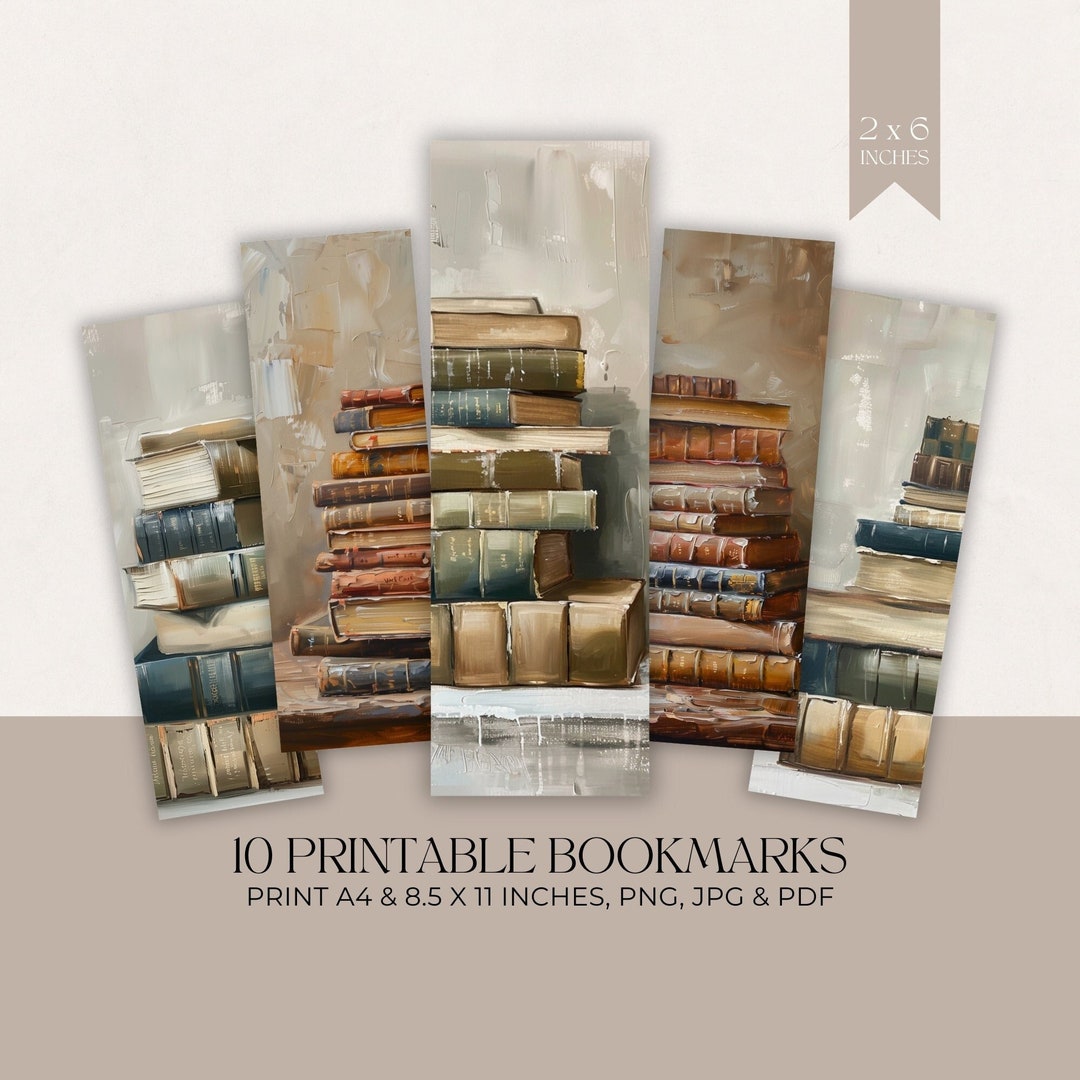 Stacked Books Printable Bookmark Vintage Style Book Mark Book Lover ...