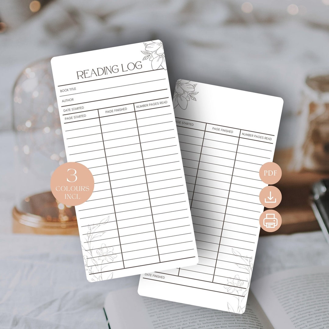 Reading Habit Tracker Printable Bookmark Reading Log Library Card Page ...