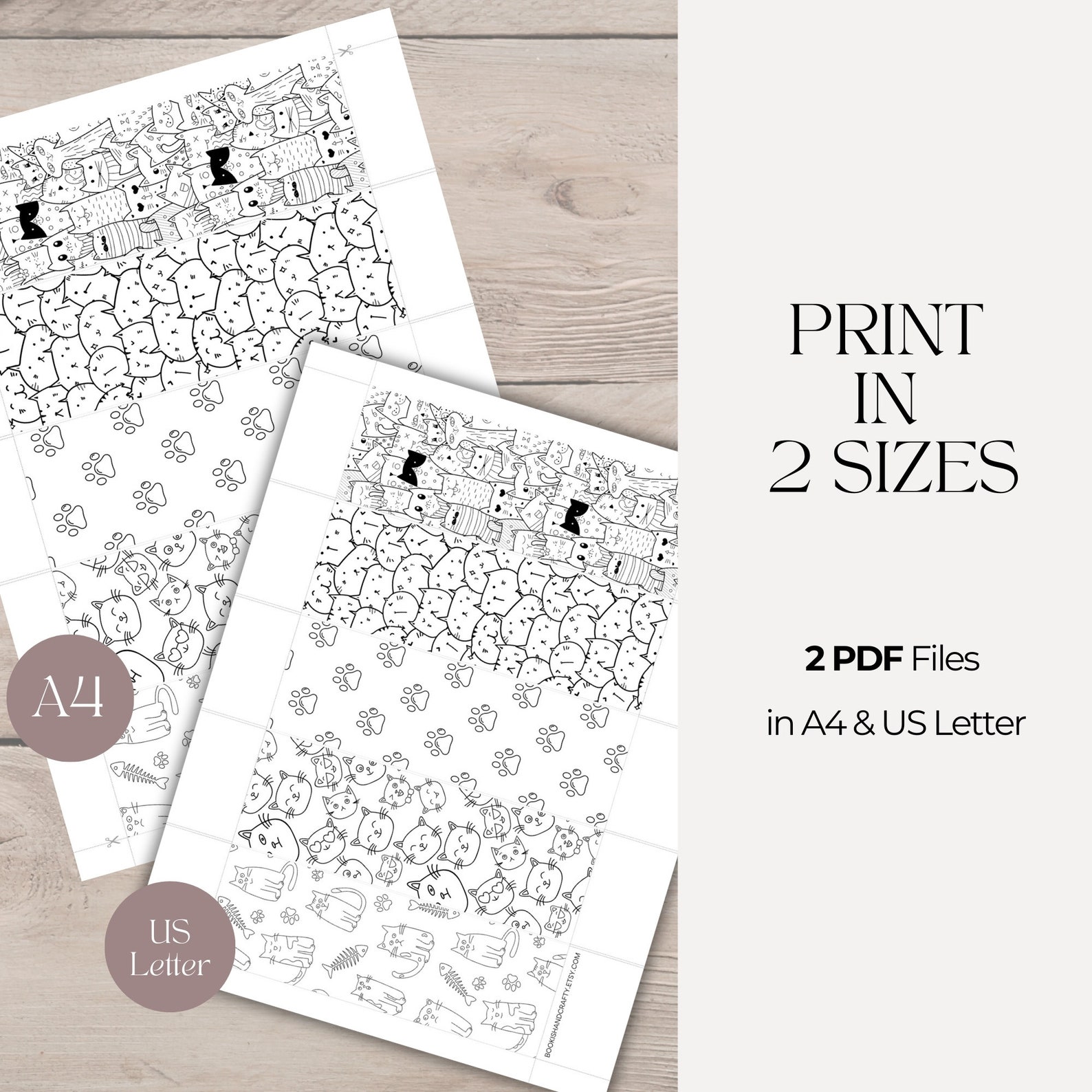 Cute Printable Bookmarks Cat Coloring Bookmark for Adults Paper Craft ...