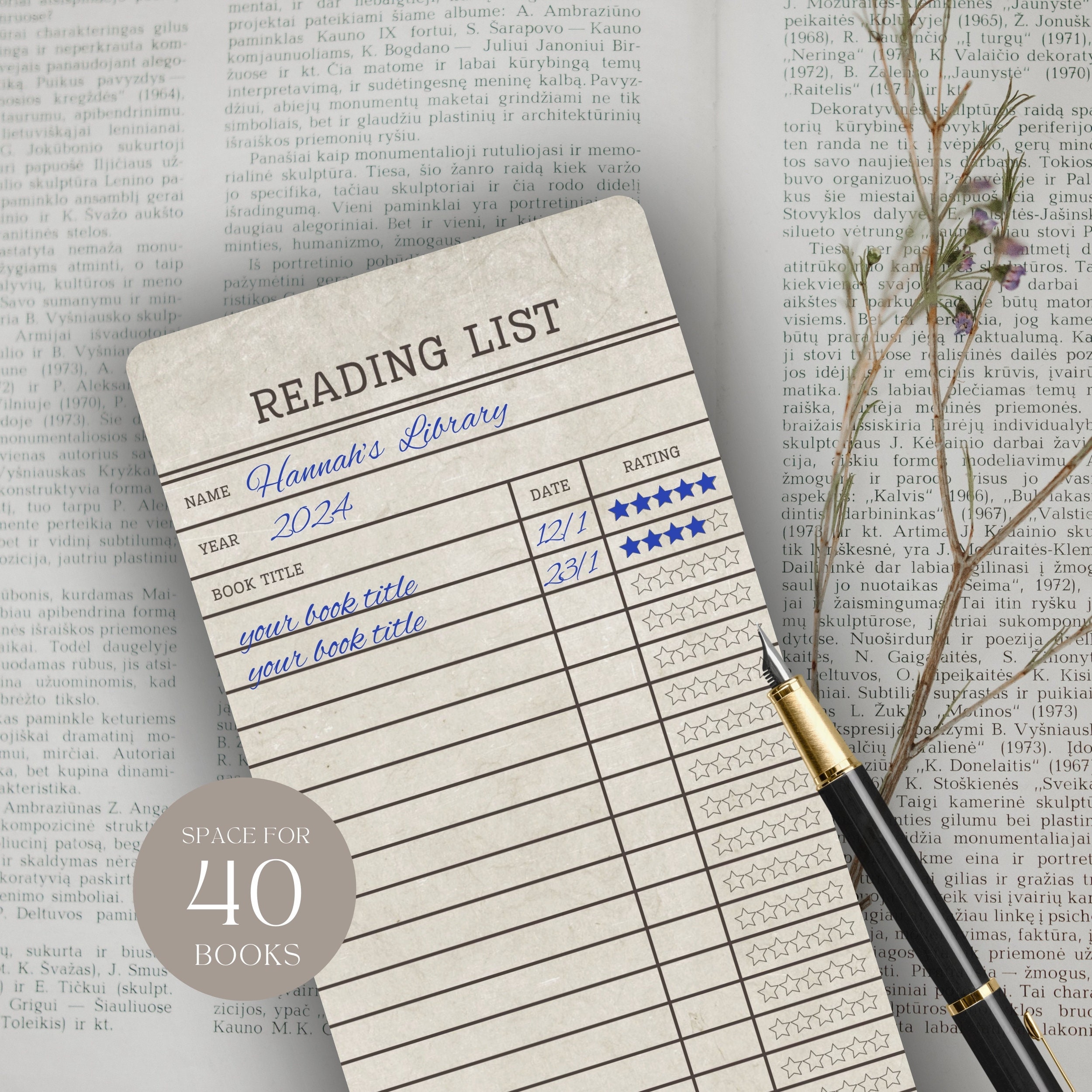 Vintage Style Book Tracker Bookmark Reading List Library Card PDF - Etsy