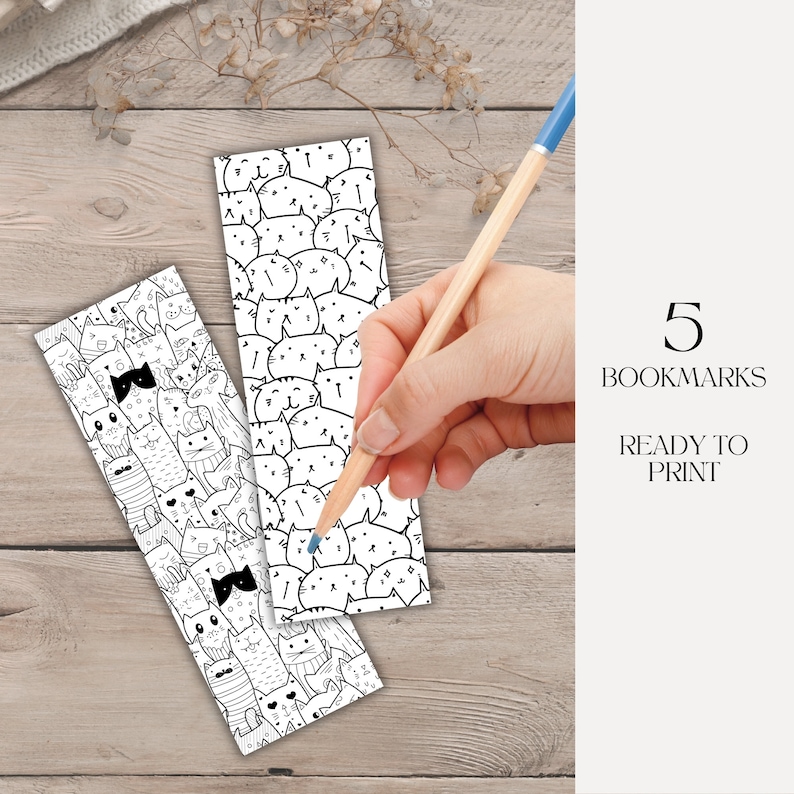 Cute Printable Bookmarks Cat Coloring Bookmark for Adults Paper Craft ...