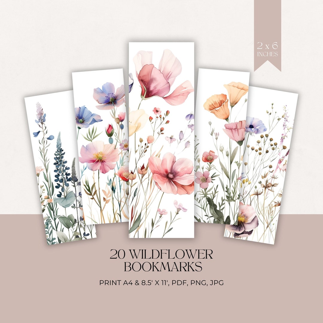 Flower Bookmark PNG Printable Bookmark Watercolour Wildflower Book Mark ...
