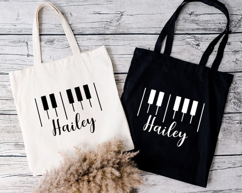 Personalized Piano Name Tote Bag Custom Name Music Gift Bag Piano ...
