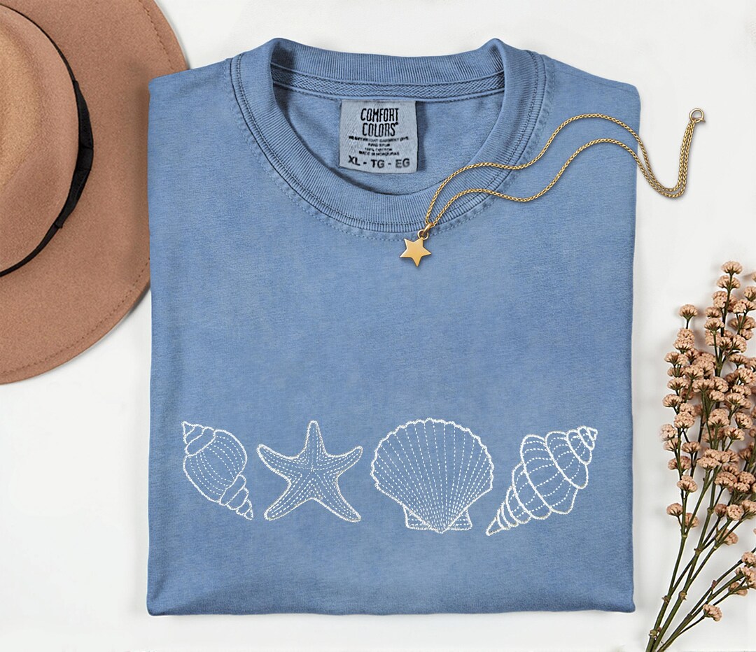 Summer Shirts Seashells Embroidery Comfort Colors Shirt Summer Vibes ...