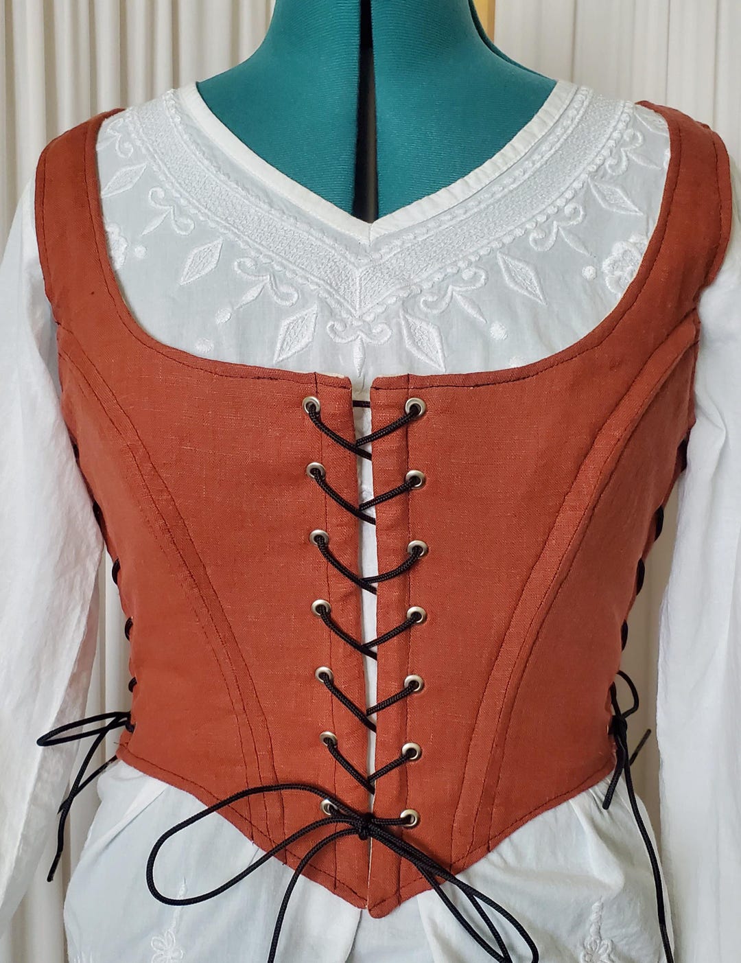 Linen 'mara' Ladies Bodice - Terra-cotta- Bust 37.75-40.75 Inches ...