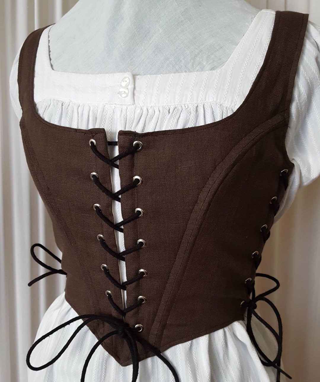 Chocolate Brown Linen "abby" Bodice - Bust 47.5-50.5 Inches -waist 39.5 ...