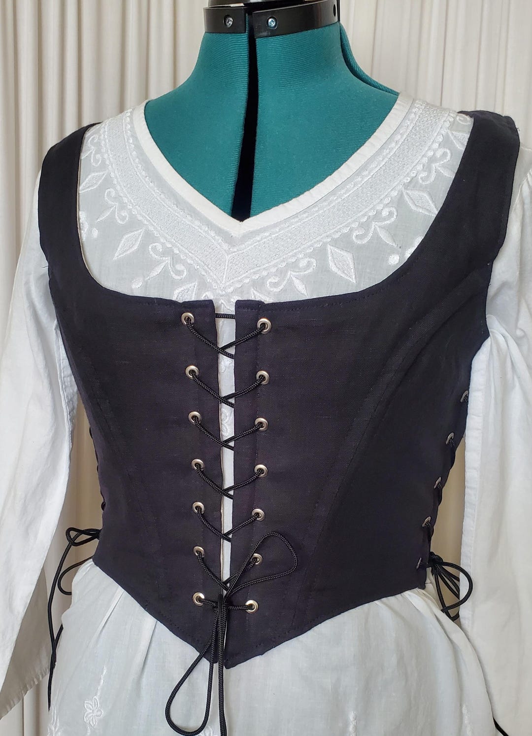 The Little Black Bodice -ladies Renaissance Style Black Linen Bodice ...