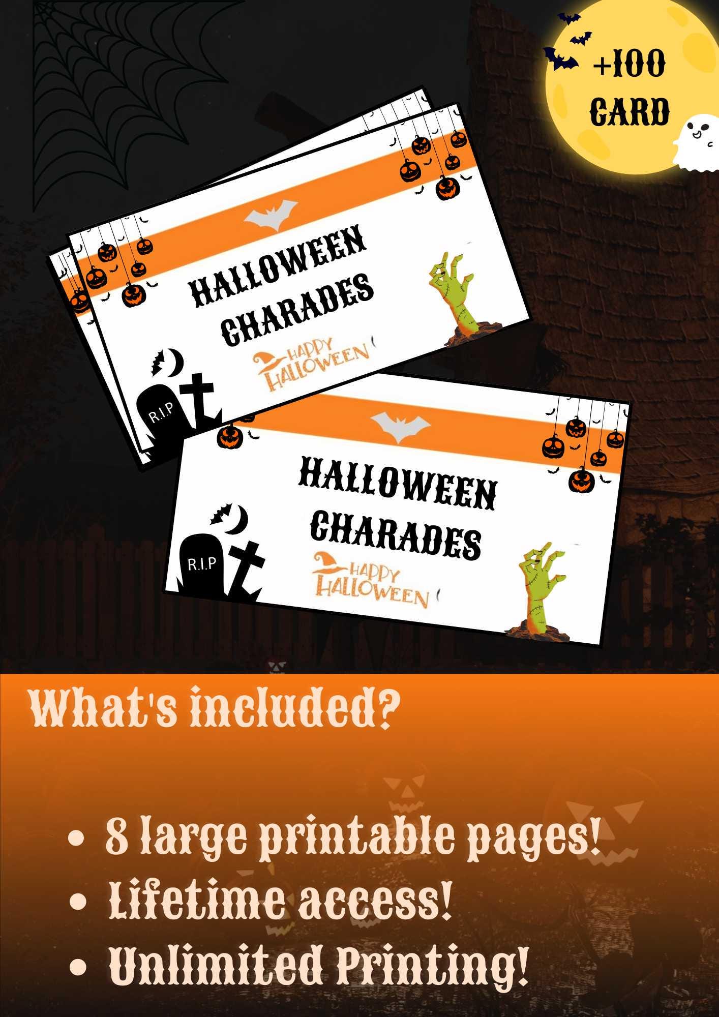 Halloween Charades Game Printable - 100+ Spooky Cards, Family Party Fun ...