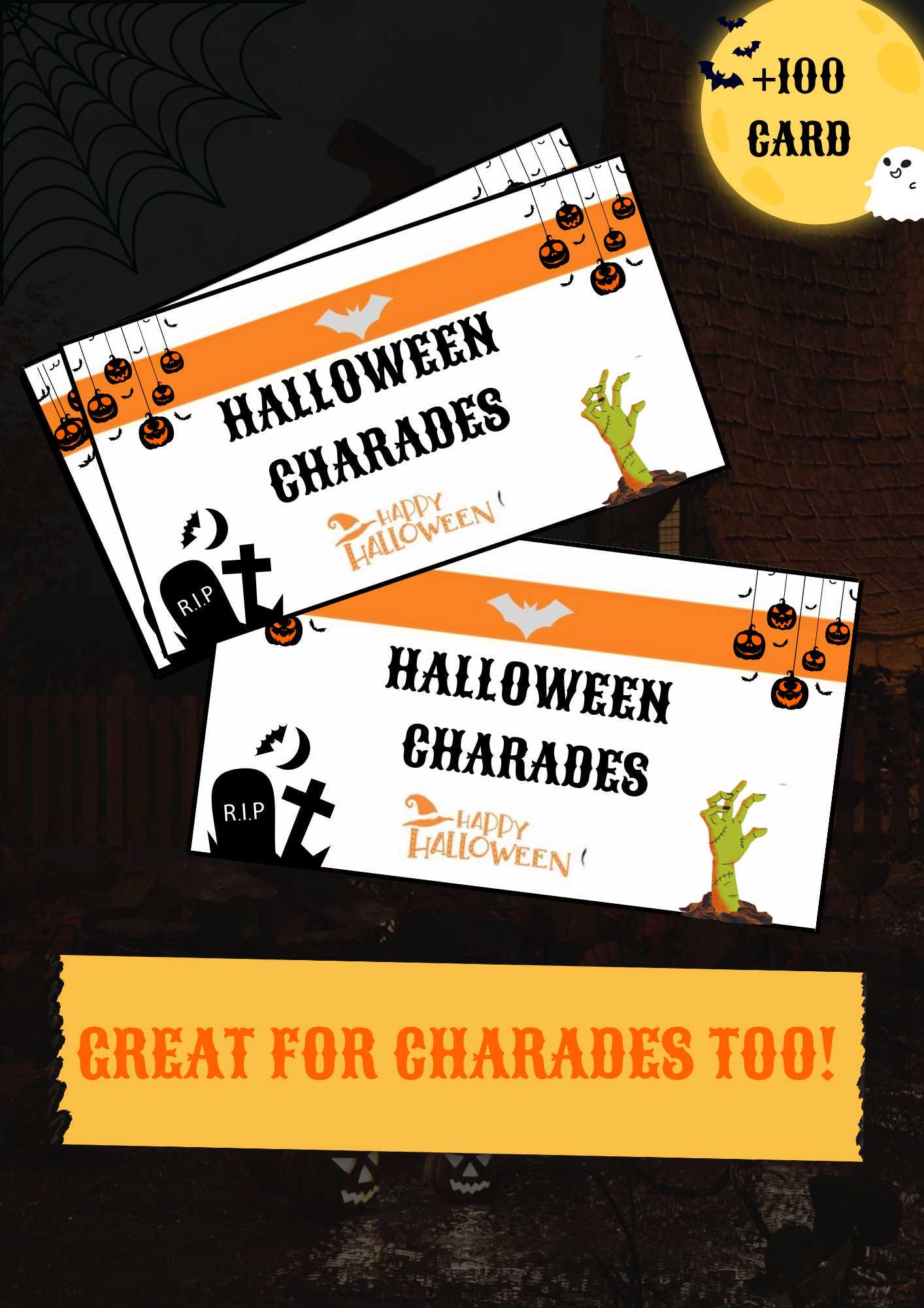 Halloween Charades Game Printable - 100+ Spooky Cards, Family Party Fun ...