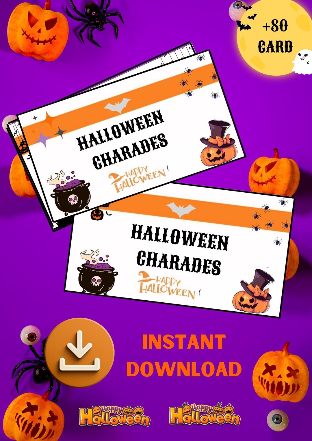 Halloween Charades Game Printable - 100+ Spooky Cards, Family Party Fun ...