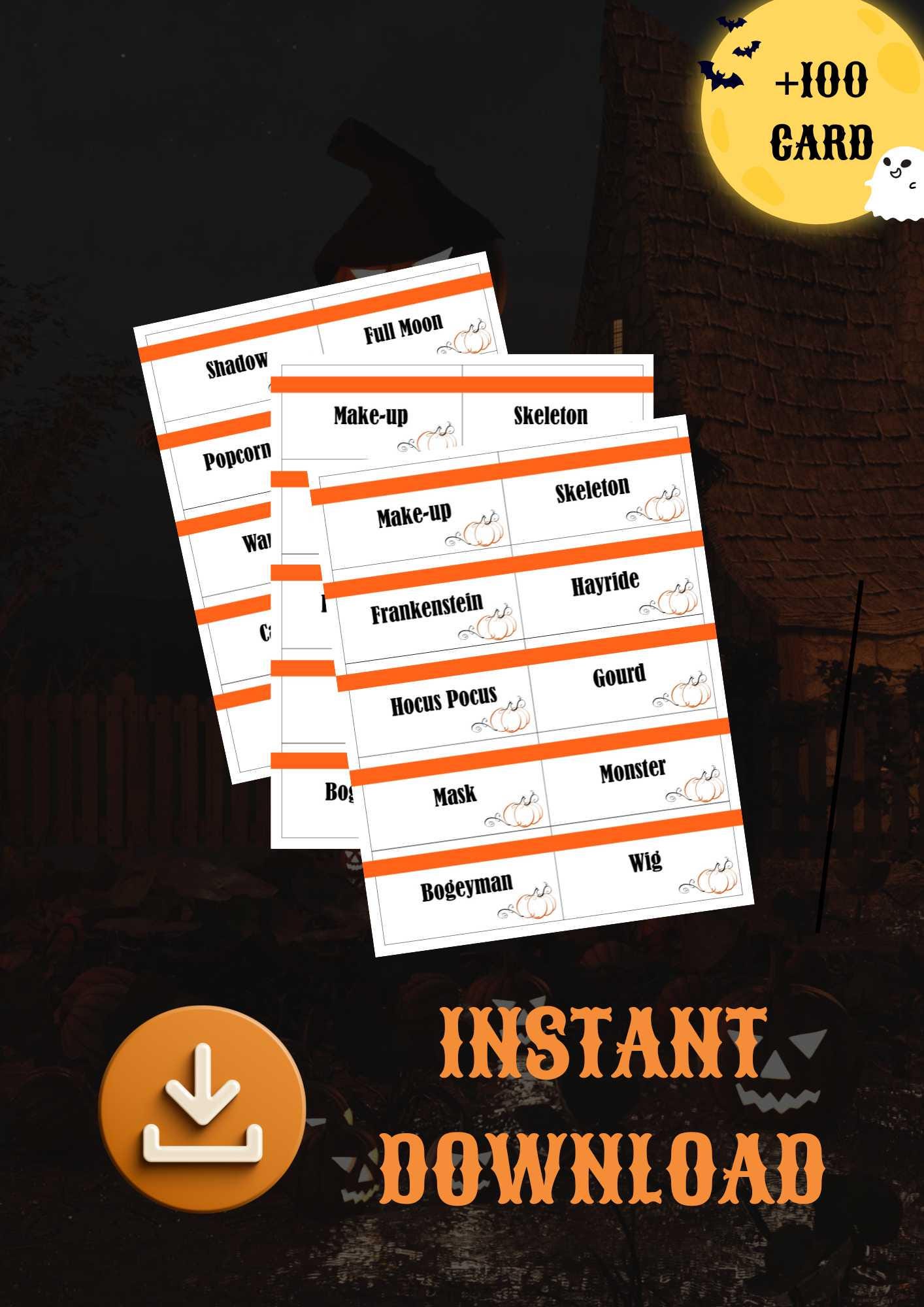 Halloween Charades Game Printable - 100+ Spooky Cards, Family Party Fun ...