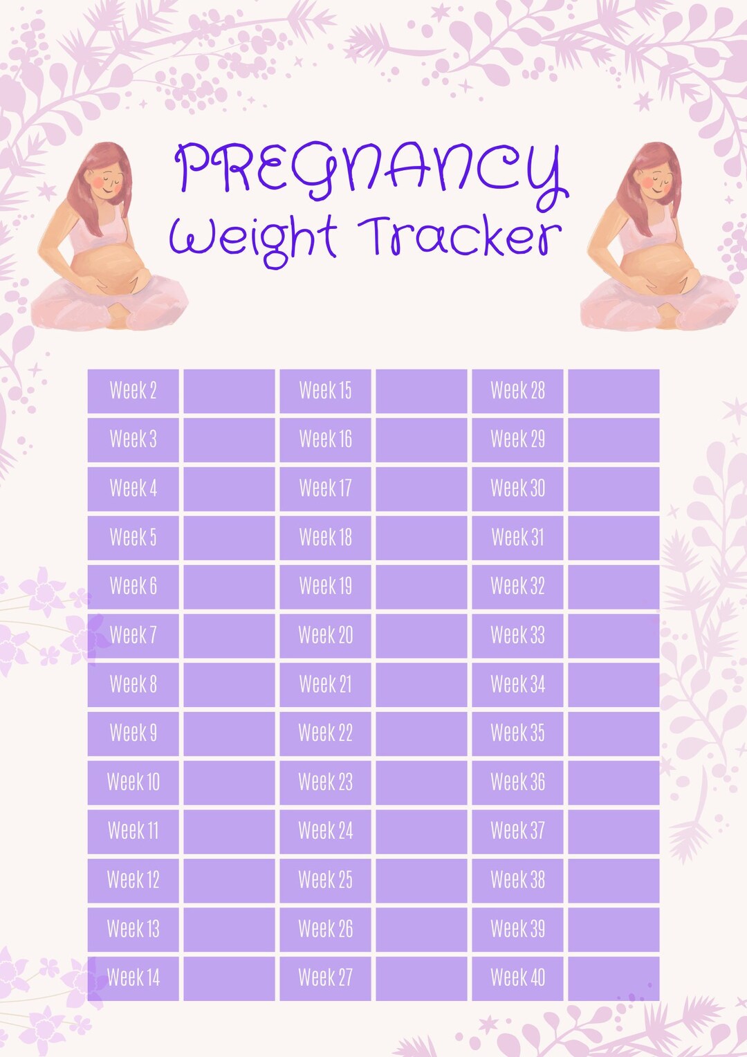 Pregnancy Weight Tracker | Printable Pregnancy Planner | Pregnancy ...