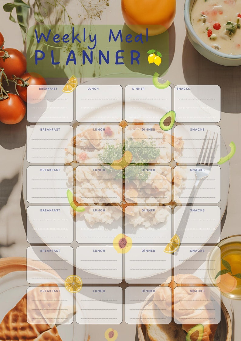 Weekly Meal Planner | Printable Food Schedule | Digital Download - Etsy