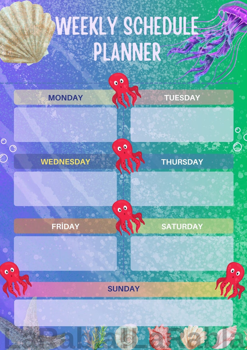 Colorful Weekly Schedule Planner for Kids – Fun Underwater Theme With ...