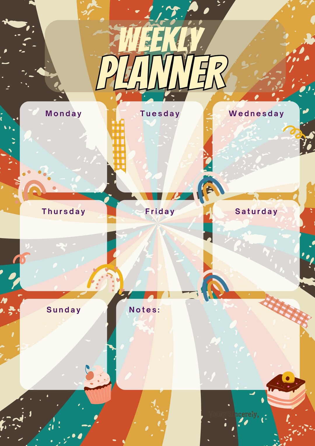 Weekly Planner | Retro Design | Printable Weekly Schedule | Digital ...